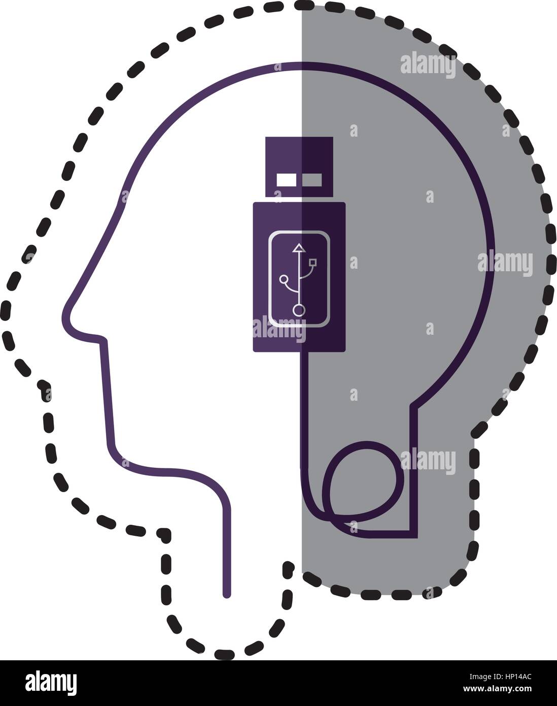 sticker silhouette profile human head with usb device vector ...