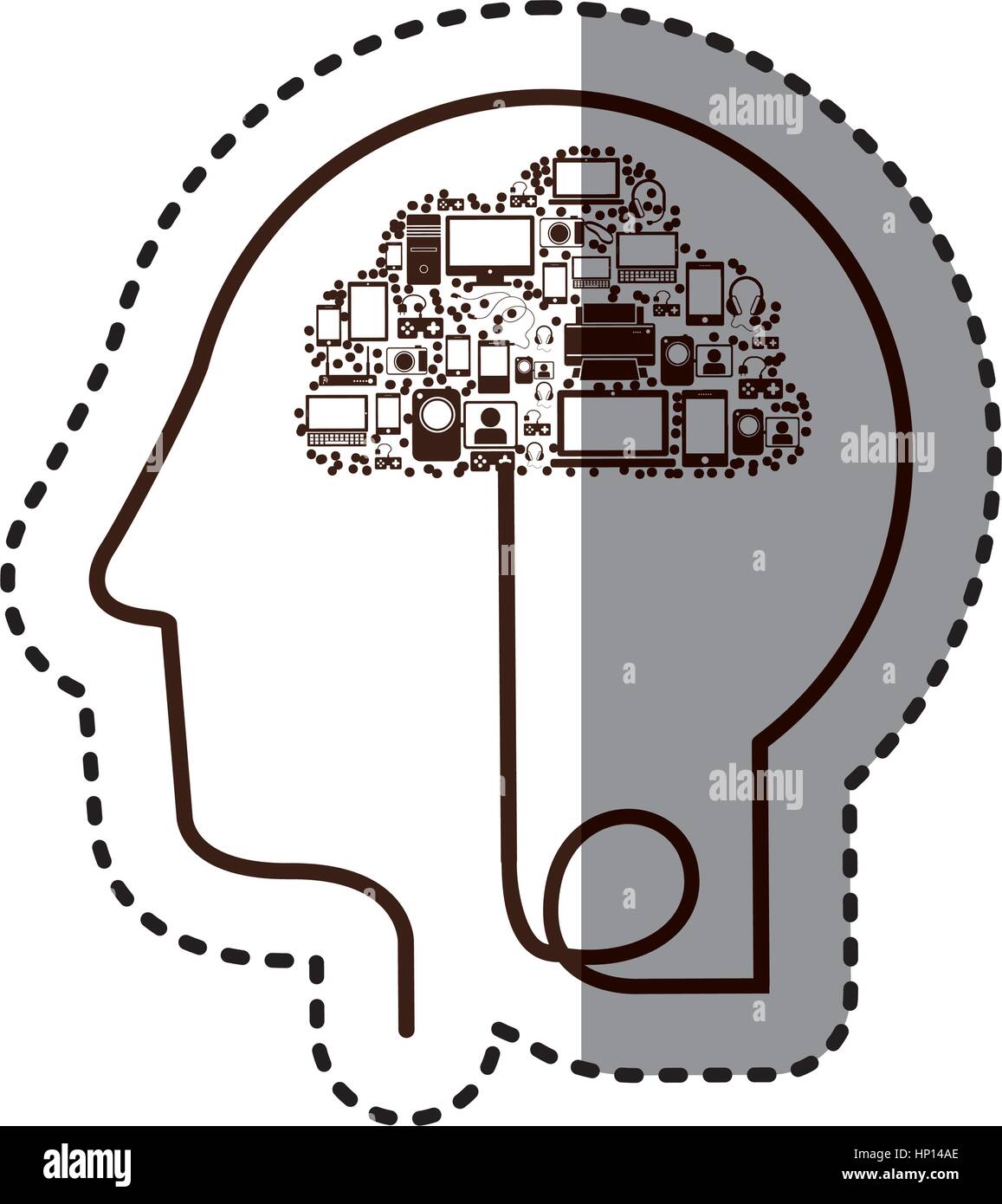 sticker silhouette profile human head with tech device vector ...