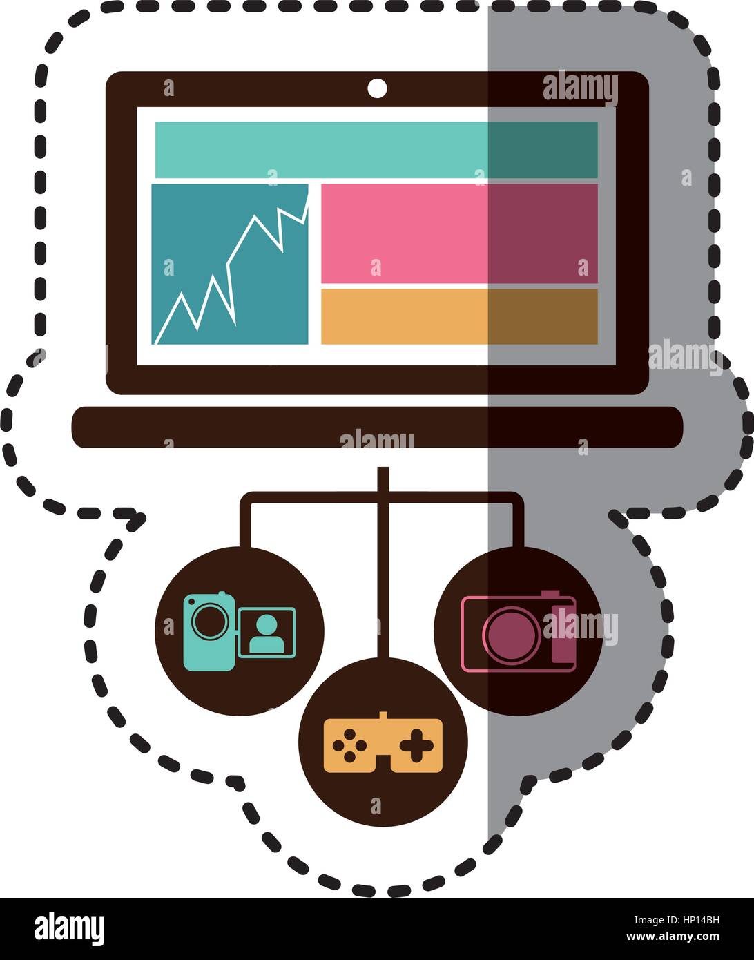sticker colorful tech laptop computer database server icon stock vector ...