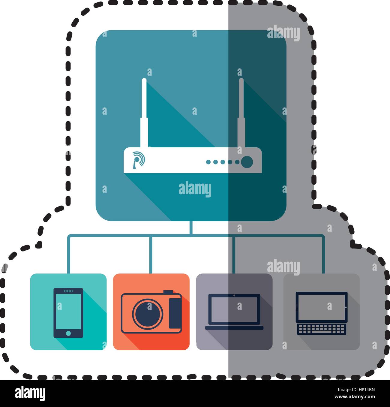 sticker colorful tech router icon stock vector illustration Stock ...