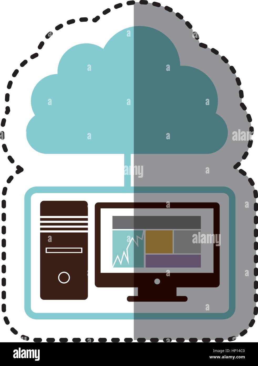 sticker tech computer with cloud storage server icon stock vector ...