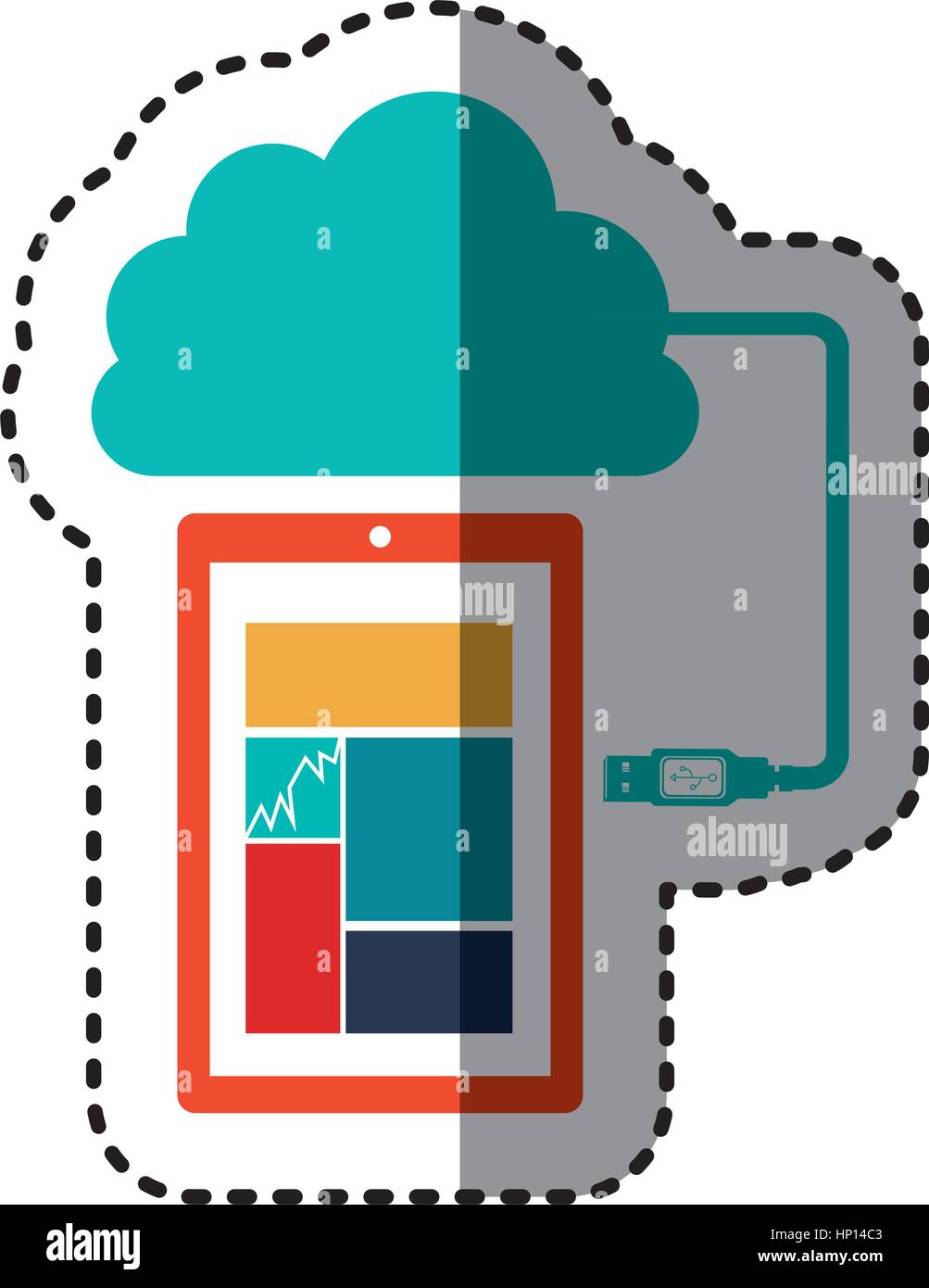 sticker tech smartphone cloud storage vector illustration Stock Vector ...