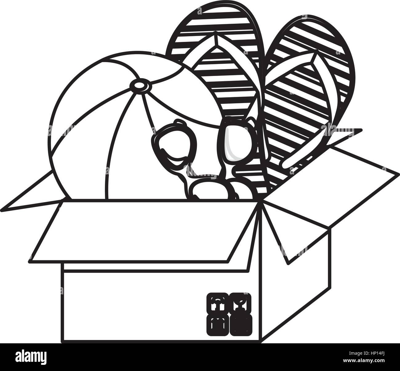 silhouette carton box with beach elements vector illustration Stock ...