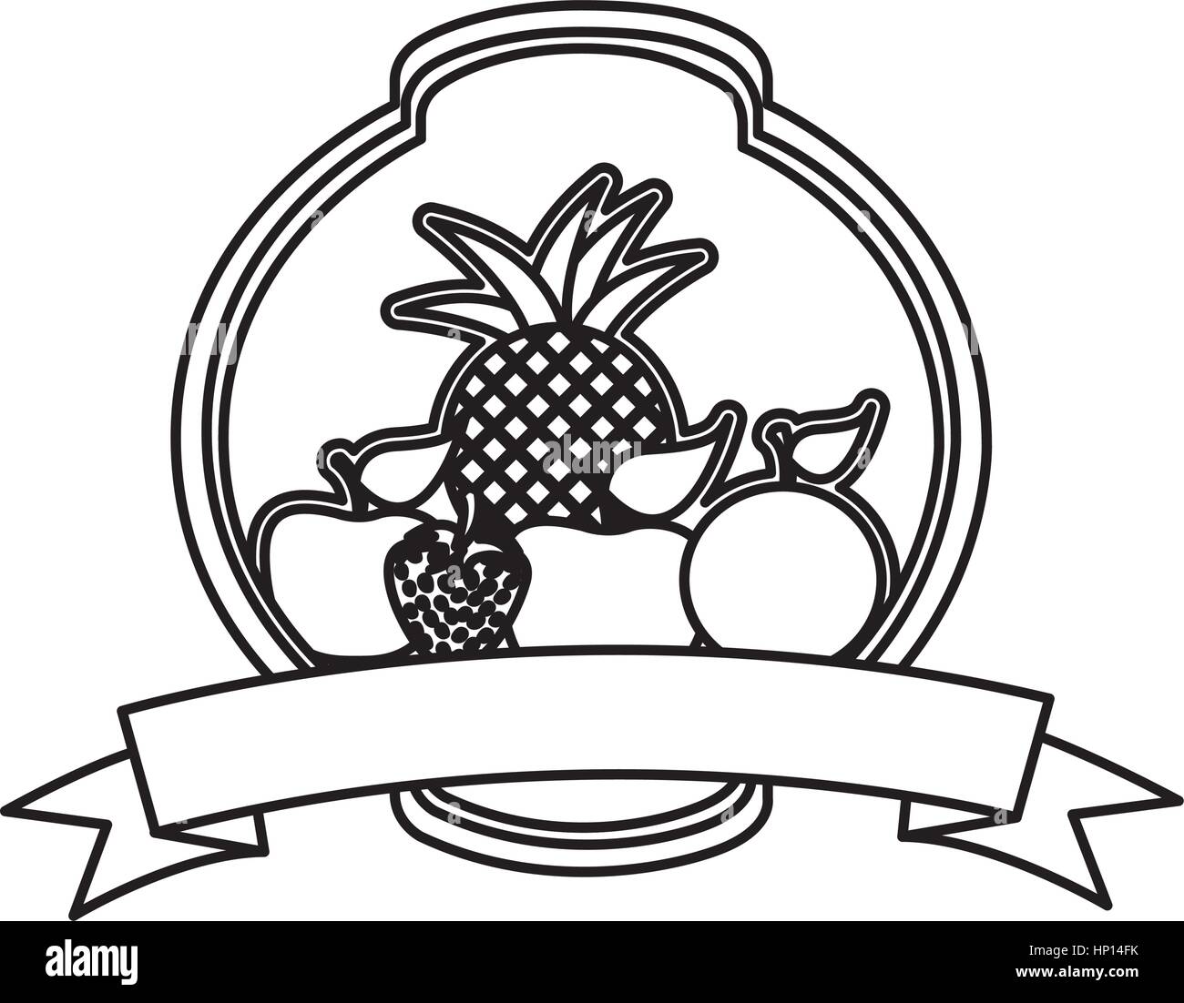 silhouette rounded heraldic border with still life fruits vector ...