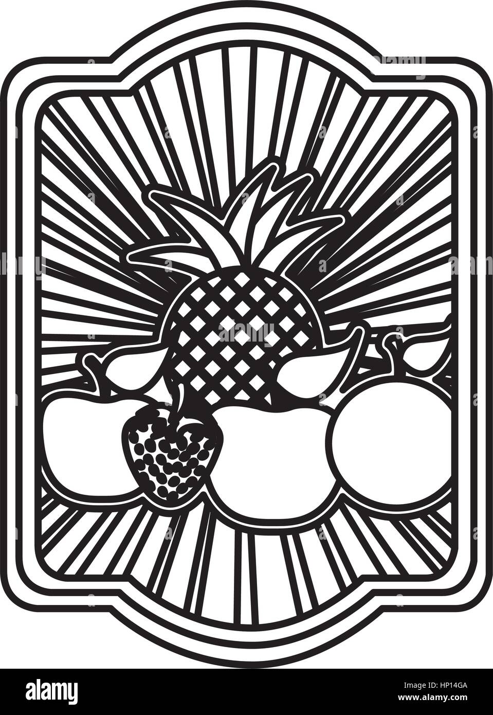 striped contour rectangle heraldic border with still life fruits vector ...
