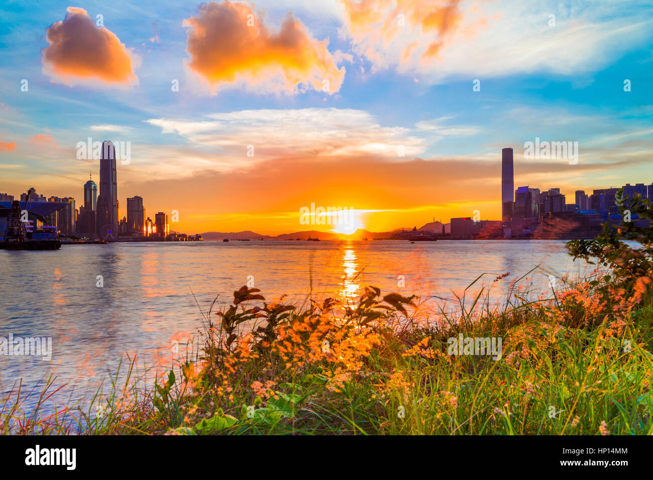 Sunset at Victoria Harbor of Hong Kong Stock Photo - Alamy