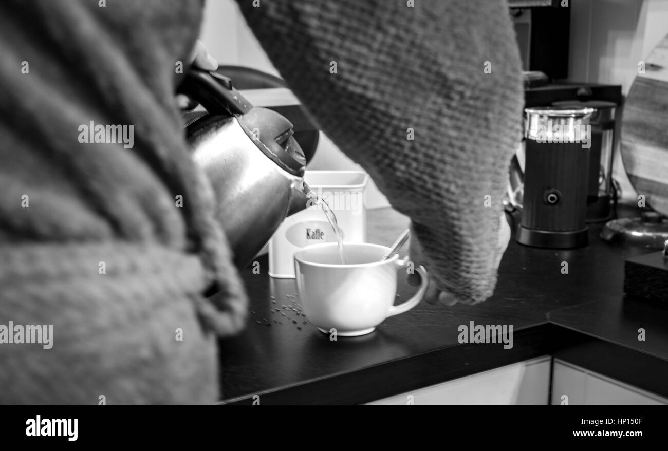 Making morning coffee Black and White Stock Photos & Images - Alamy