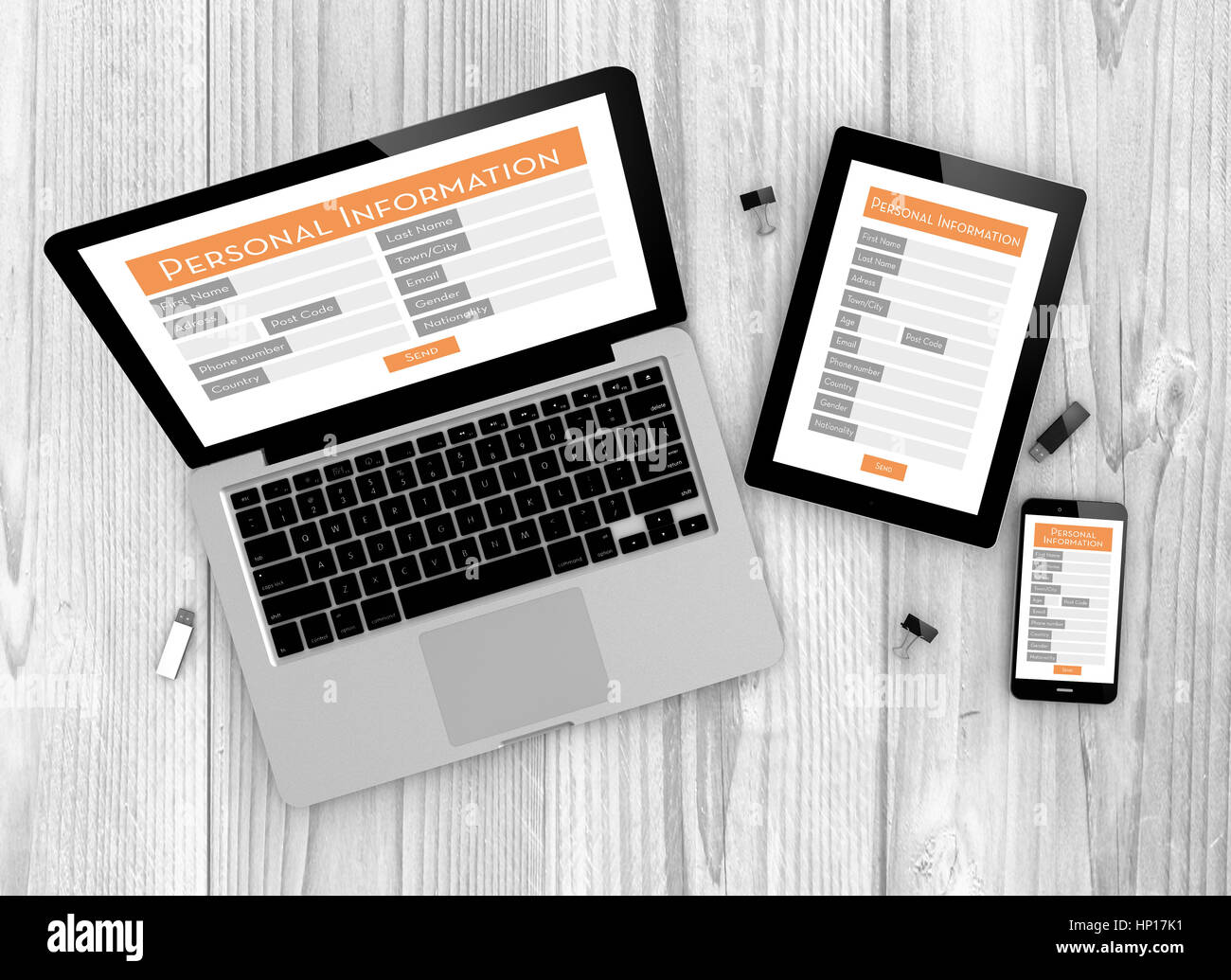 Technology concept: Devices with a responsive personal information form ...