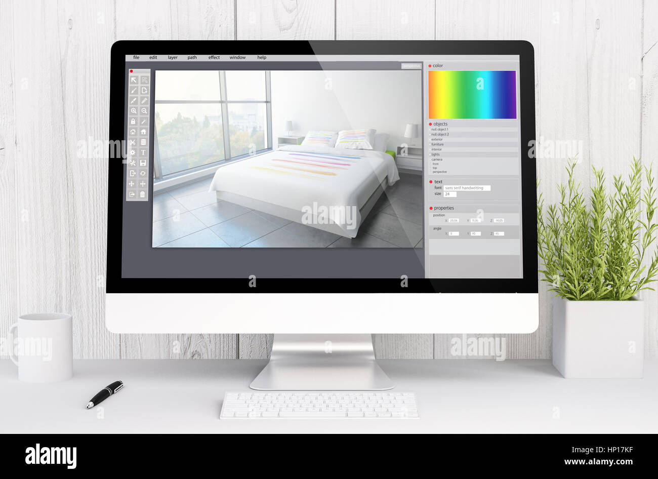 3d rendering graphic design interior software on computer. All screen ...