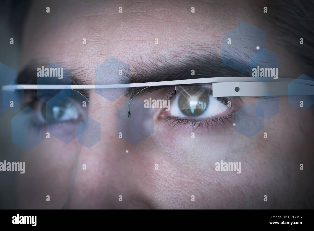 man wearing digital glasses Stock Photo - Alamy