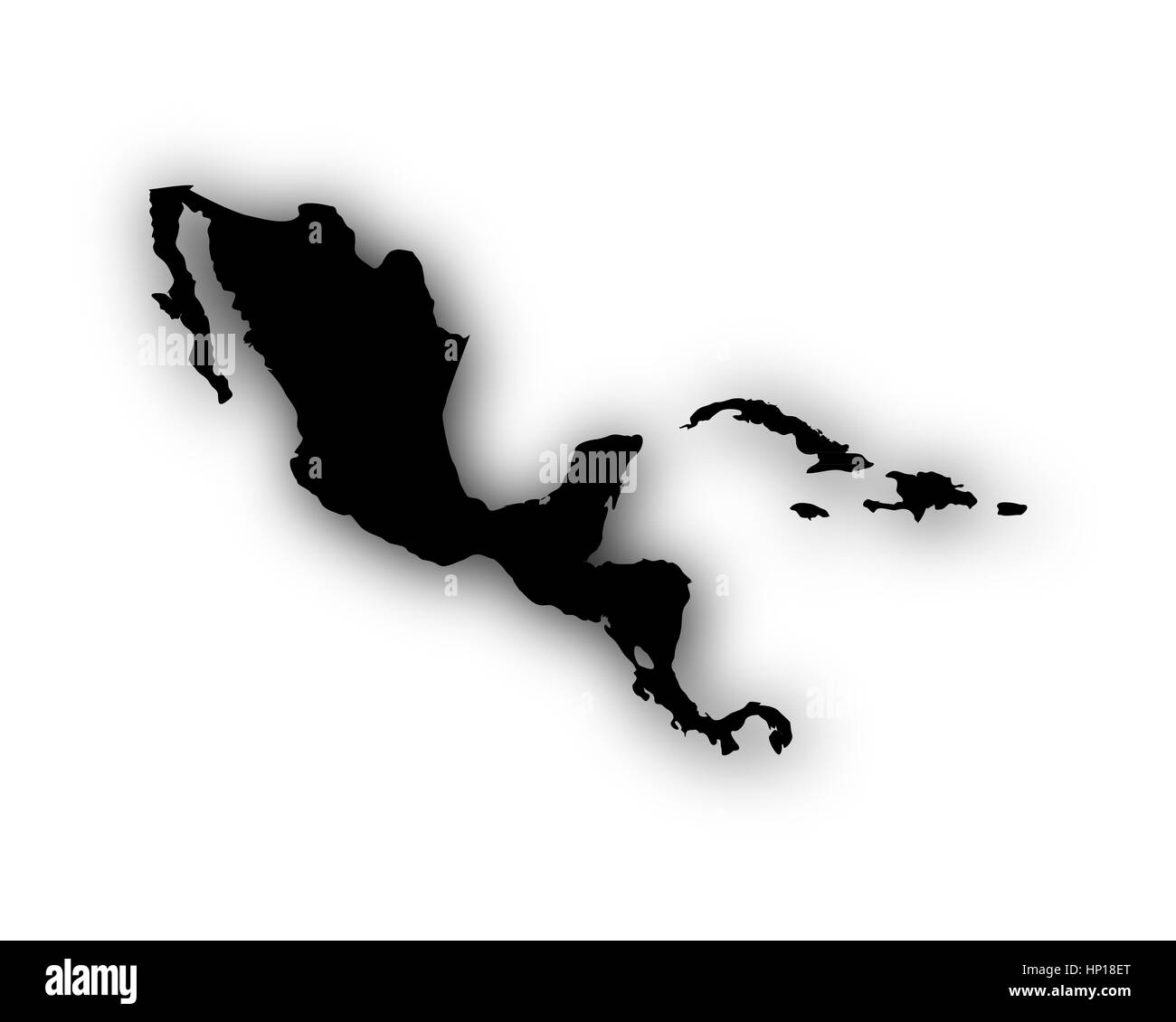 Map of Central America and the Carrbean with shadow Stock Photo - Alamy