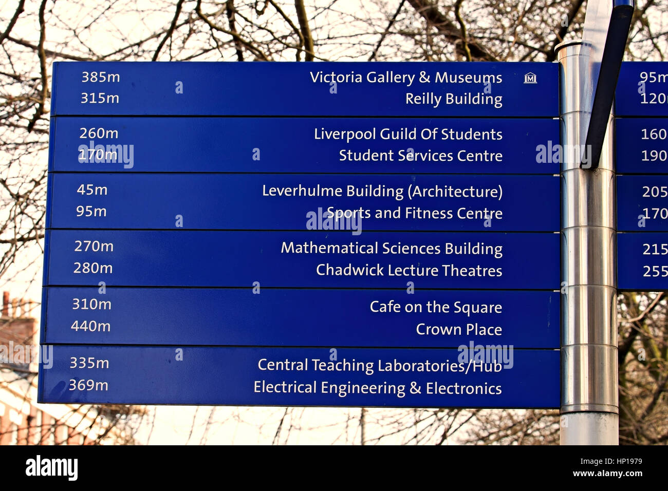 Sign board giving directions to various parts of Liverpool University ...