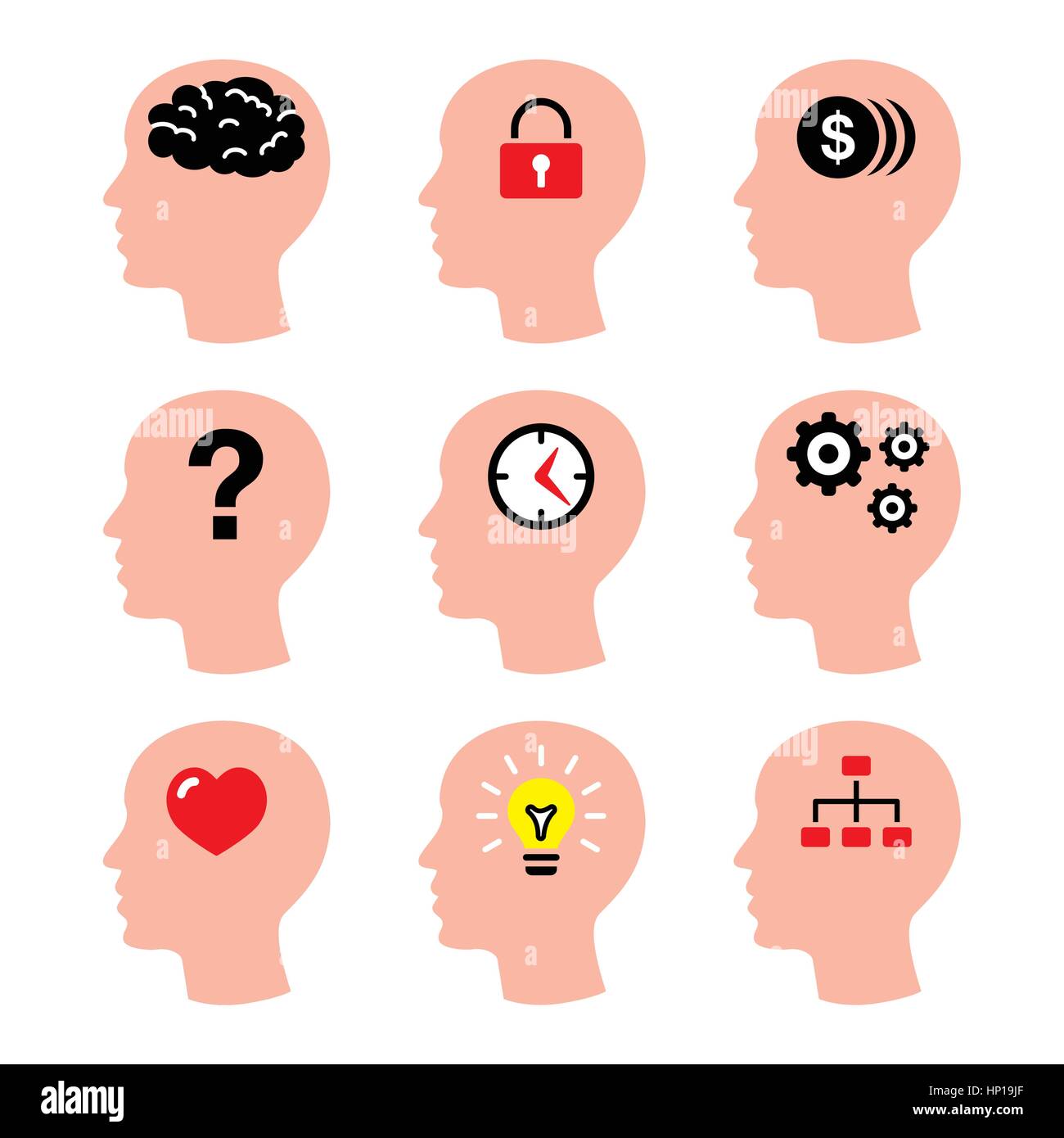 Head, man thoughts, brain vector icons set Stock Vector Image & Art - Alamy