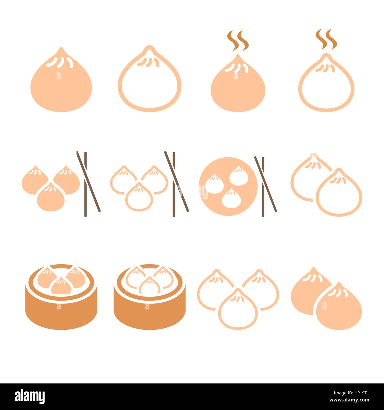 Chinese dumplings, Asian food Dim Sum vector icons set Stock Vector ...
