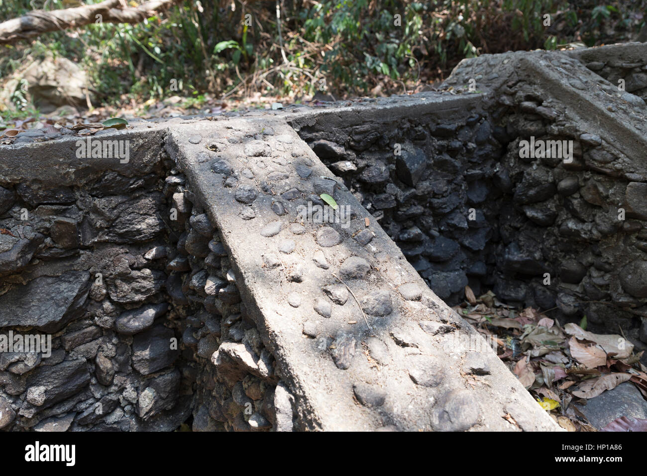 weir on cascade waterway in forest in drought for irrigation Stock ...