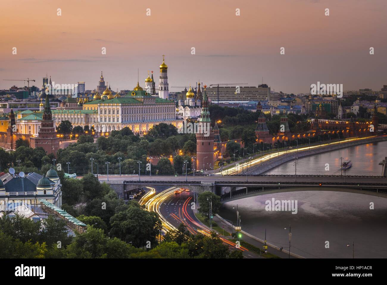 Russia, Moscow. View of Moscow Kremlin and center of Moscow from the ...