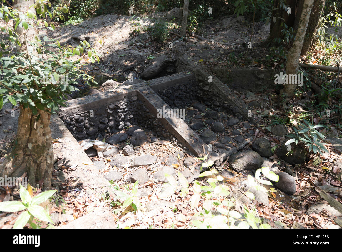 weir on cascade waterway in forest in drought for irrigation Stock ...