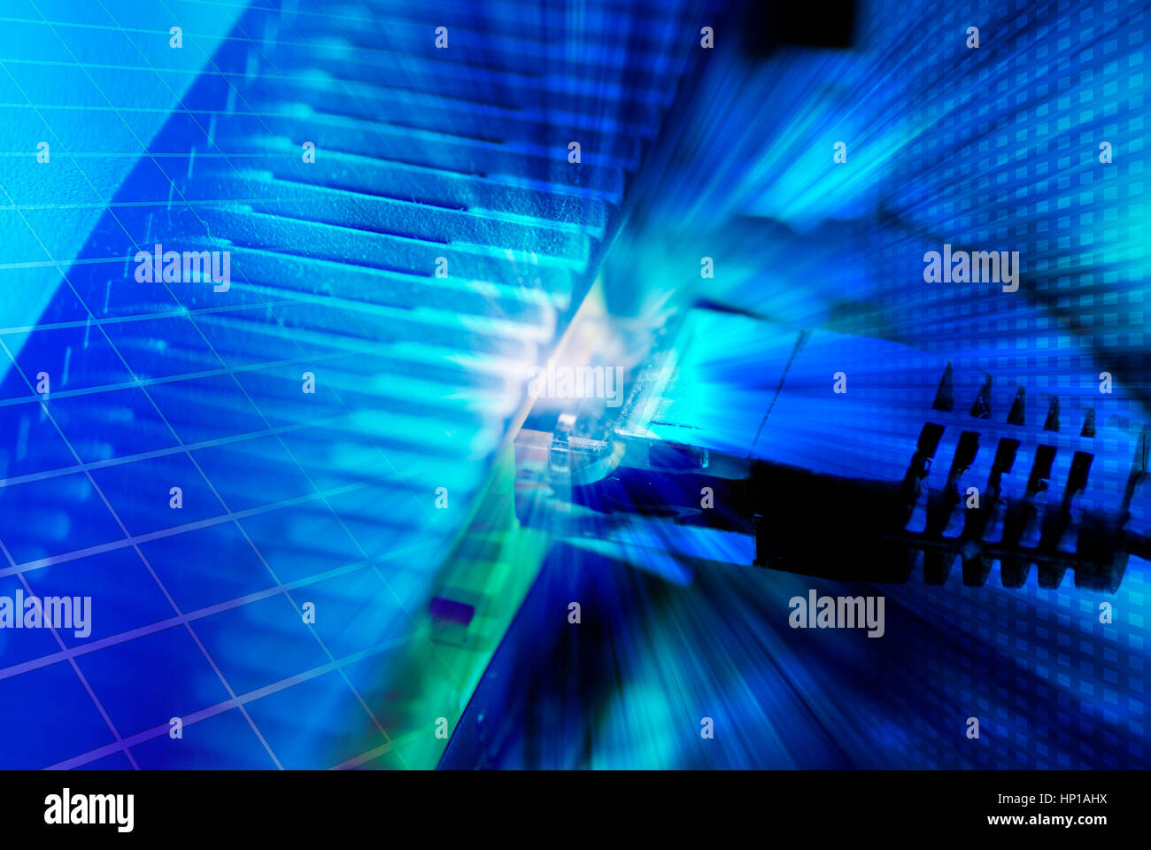 an ethernet cable connected to a modem port for internet connection ...