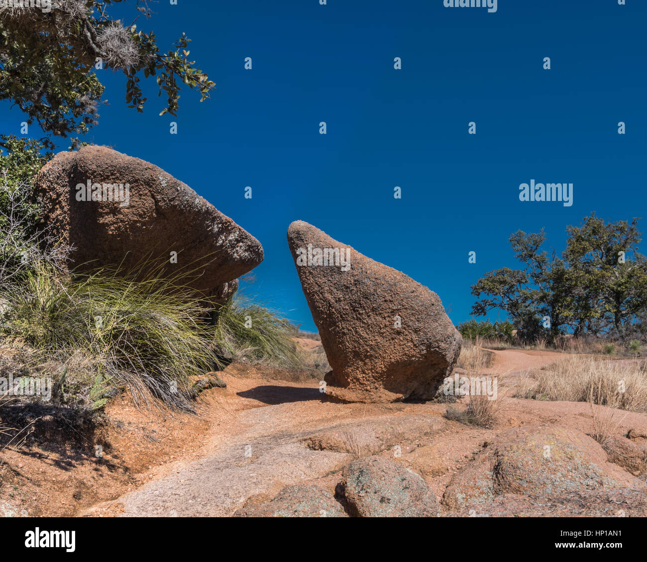 Hiking Trail Through Desert Boulders in the Texas hill country Stock ...