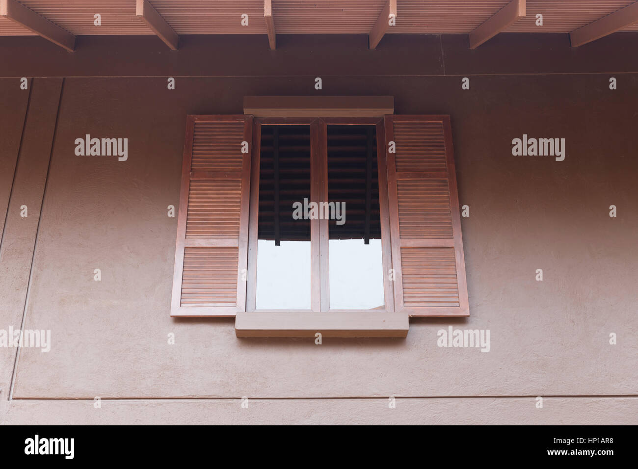 brown wooden window with tinted glass Stock Photo - Alamy