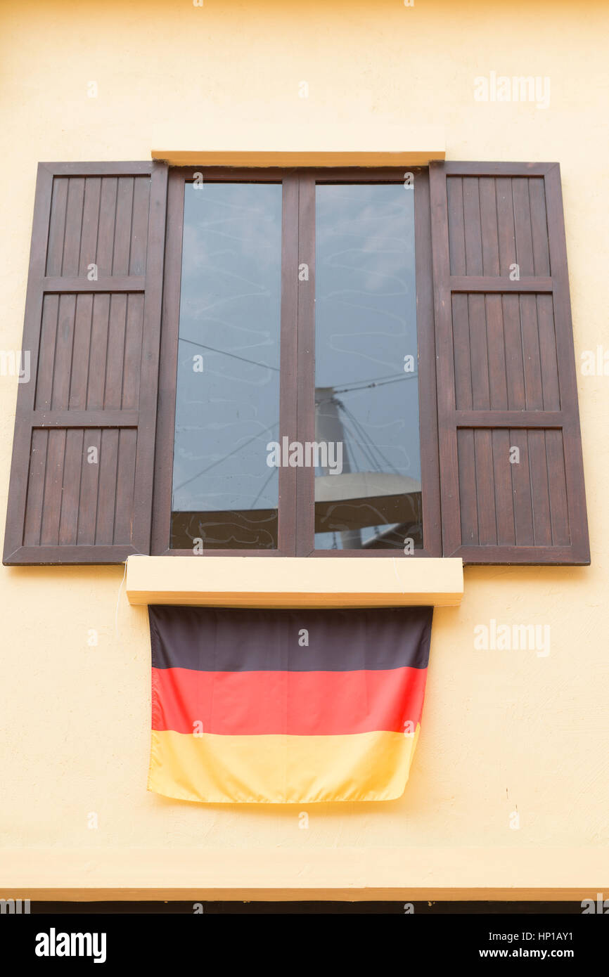 brown wooden window with tinted glass decorating with germany ...