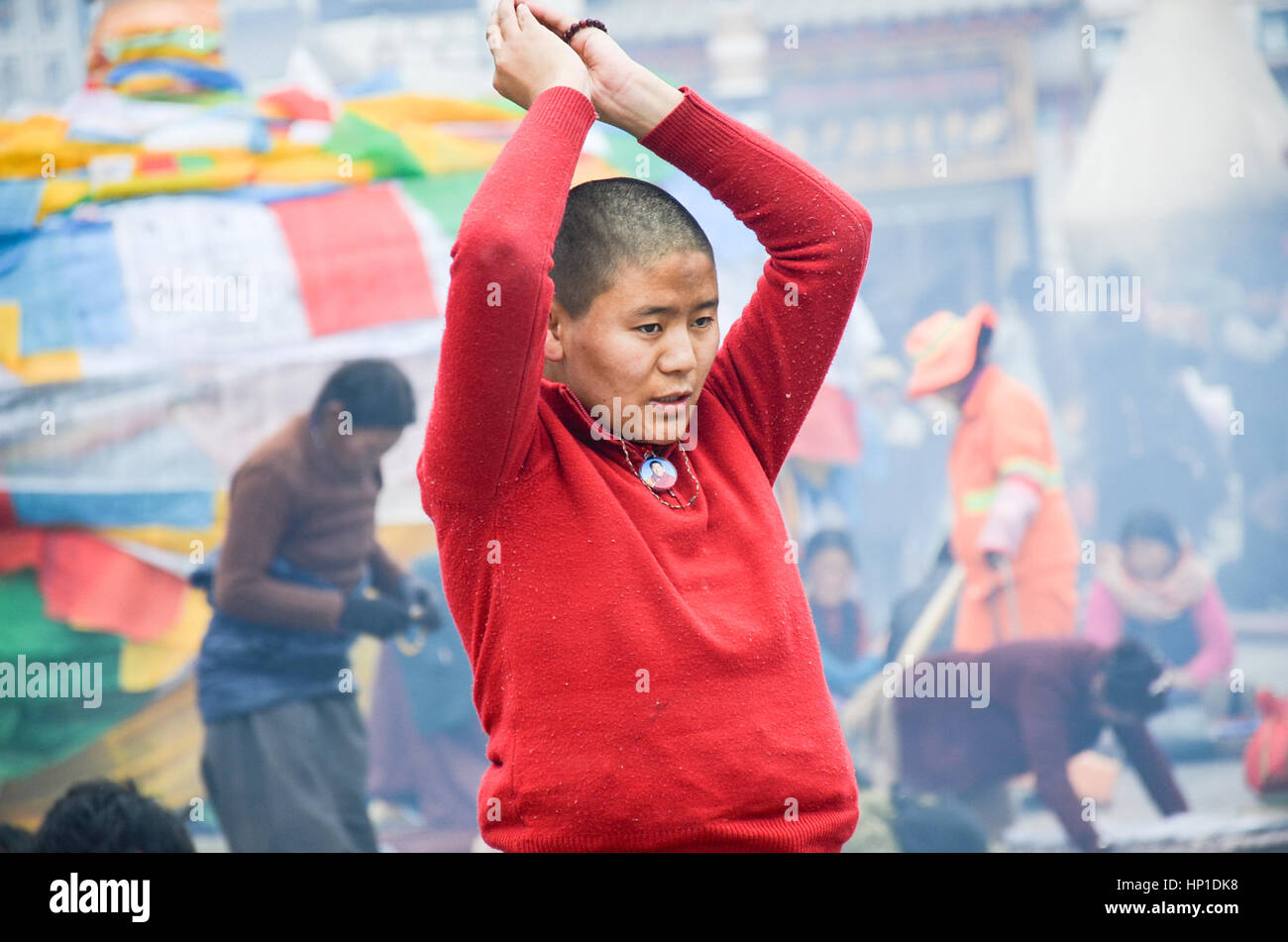 Tibet, Tibet, China. 17th Feb, 2017. Pious Buddhist pilgrims on their ...