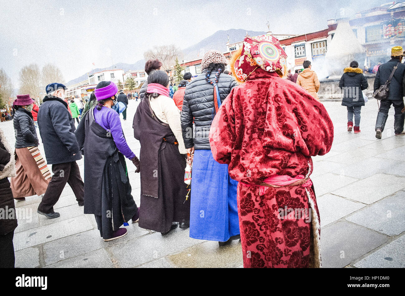 Tibet, Tibet, China. 17th Feb, 2017. Pious Buddhist pilgrims on their ...