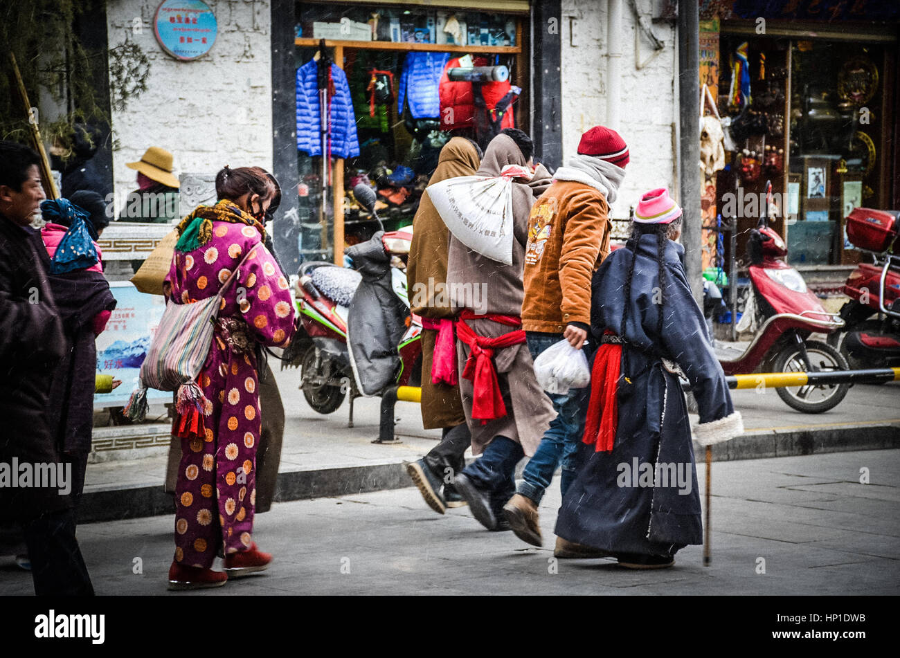 Tibet, Tibet, China. 17th Feb, 2017. Pious Buddhist pilgrims on their ...