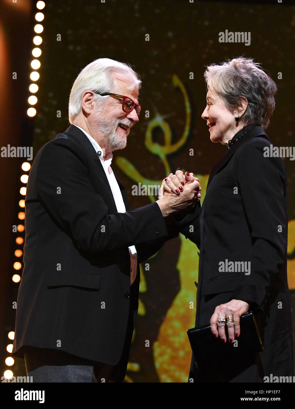 Berlin, Germany. 16th Feb, 2017. Director Jan Harlan awards the Italian ...