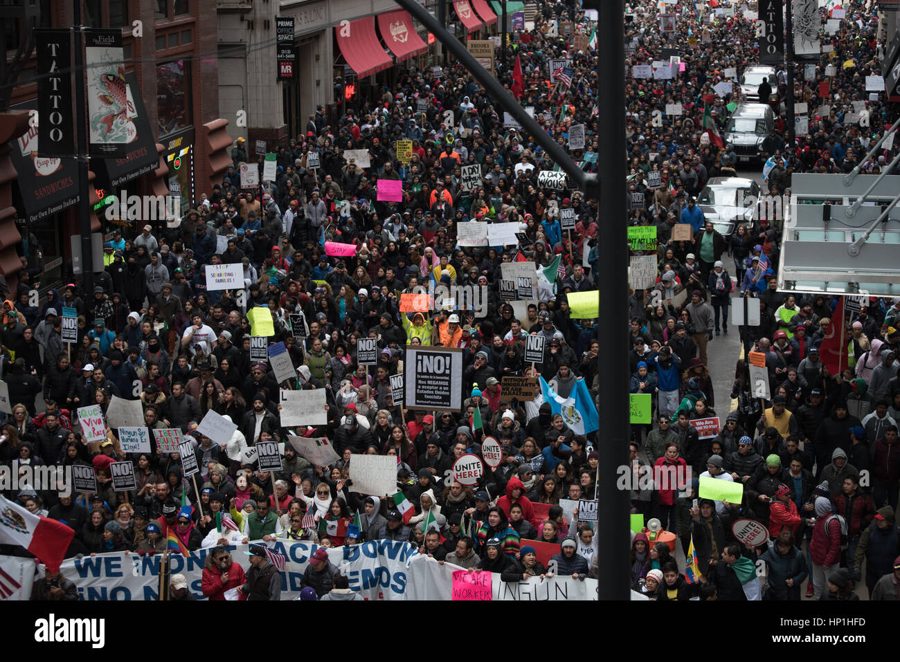 Chicago, USA. 16th Feb, 2017. Protesters in Chicago marched as part of ...