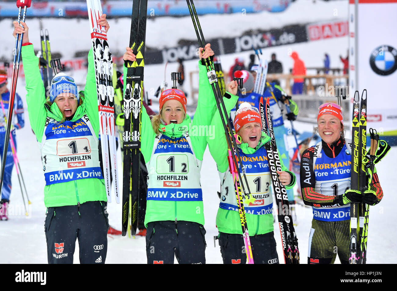 Hochfilzen, Austria. 17th Feb, 2017. The German team with Vanessa Hinz ...