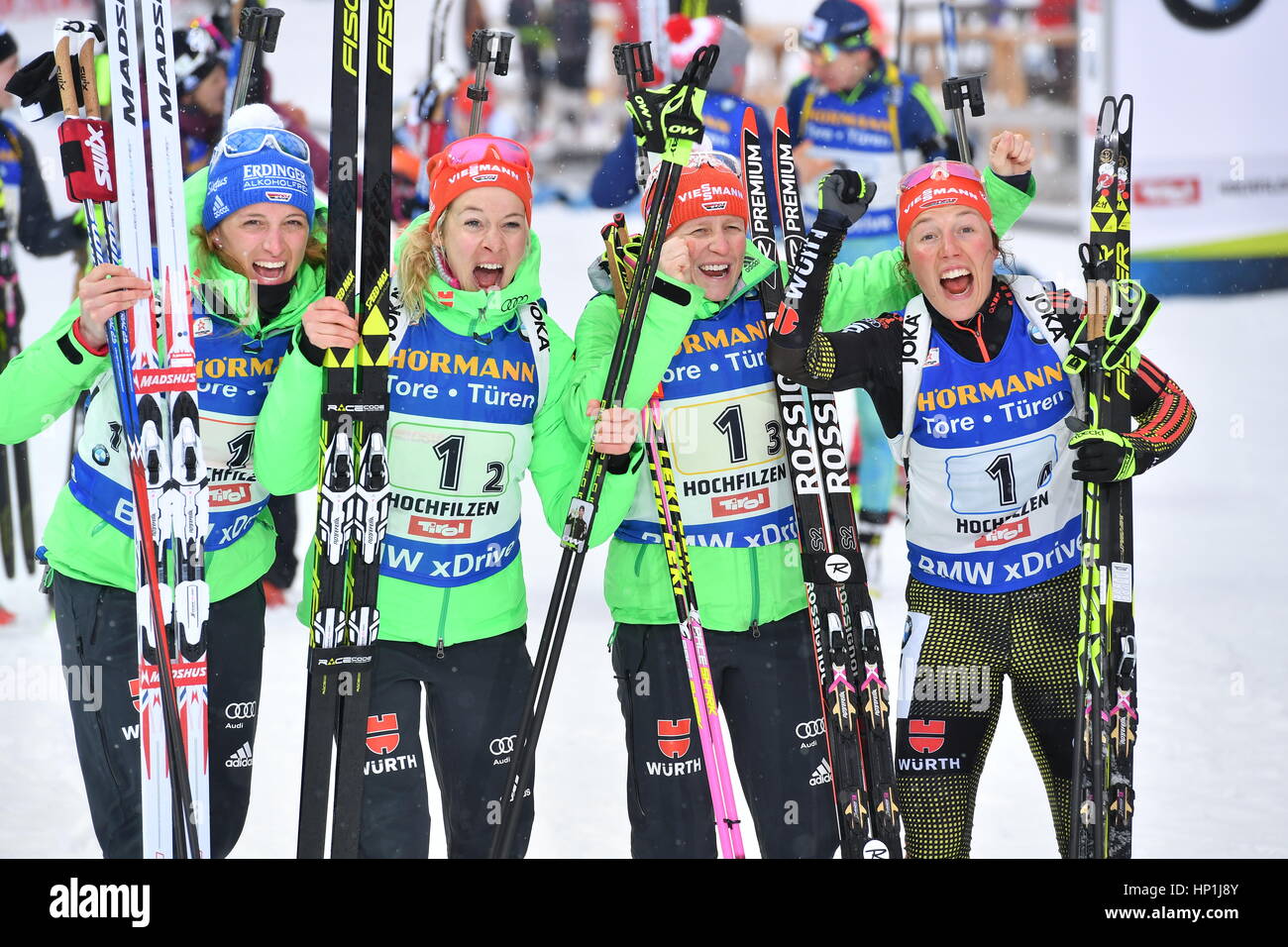 Hochfilzen, Austria. 17th Feb, 2017. The German team with Vanessa Hinz ...