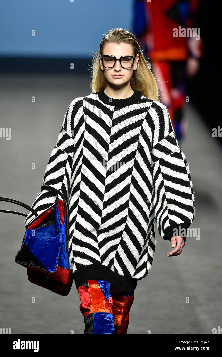 Madrid, Spain. 17th Feb, 2017. A model wears at collection runway a ...