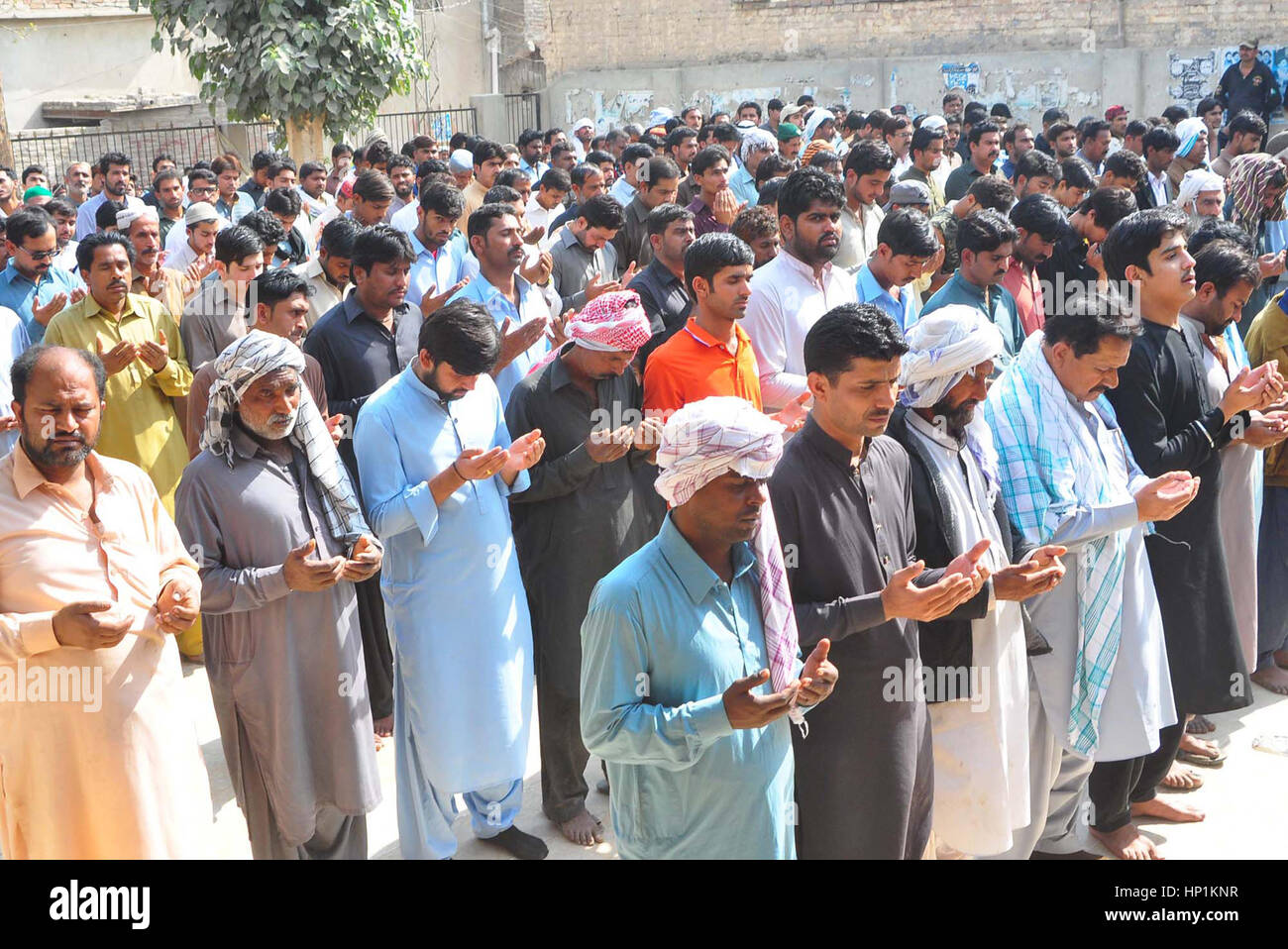 Pakistan. 17th Feb, 2017. People offering funeral prayer of victims who ...