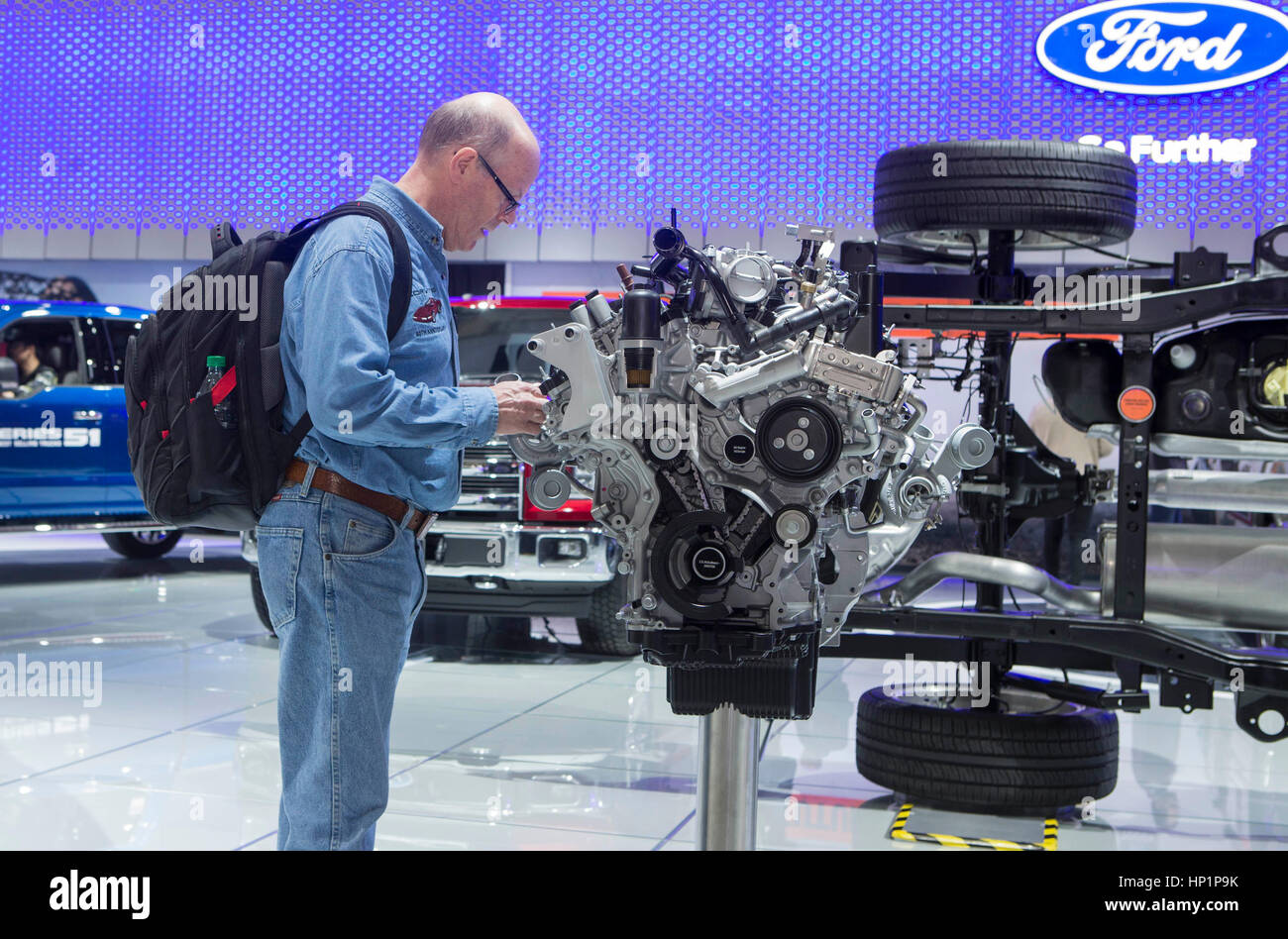 Toronto, Canada. 17th Feb, 2017. A man watches an ecoboost truck engine ...