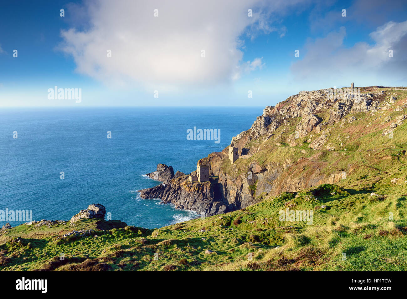 Old engine houses perched on cliffs at Botallack in the far west of ...