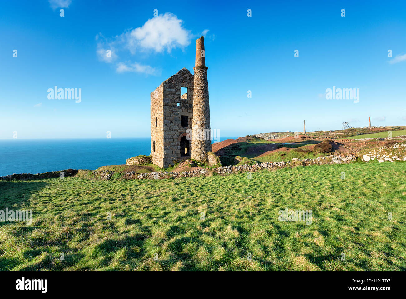 Wheal Owles engine house on cliffs at Botallack on the Cornwall coast ...