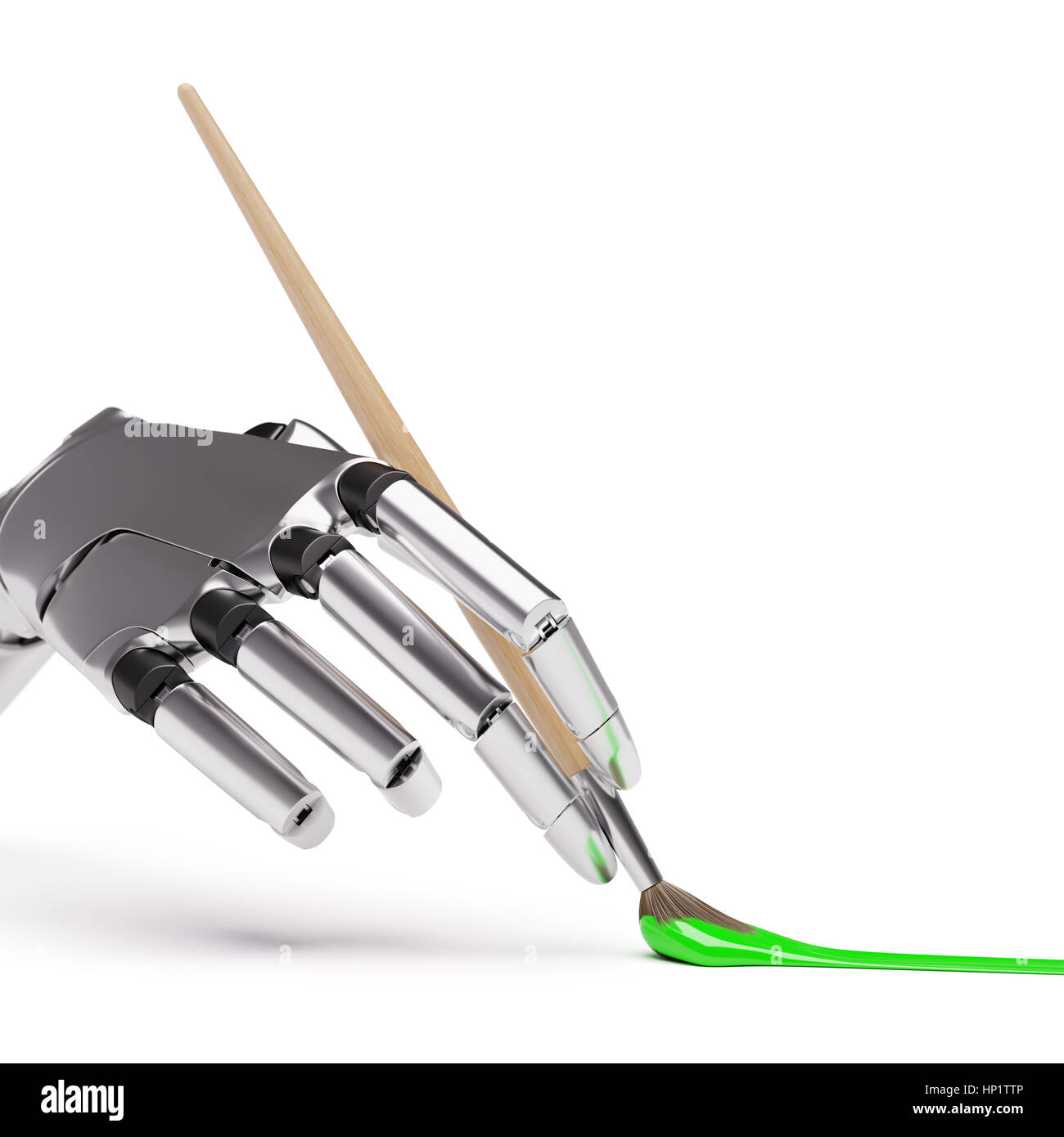 Robotic Arm Painting with Brush Closeup. Artificial Intelligence ...