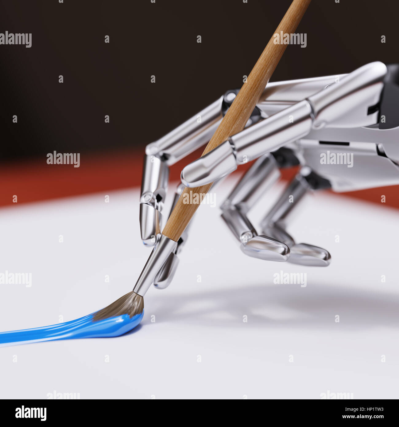 Robotic Arm Painting with Brush Closeup. Artificial Intelligence ...