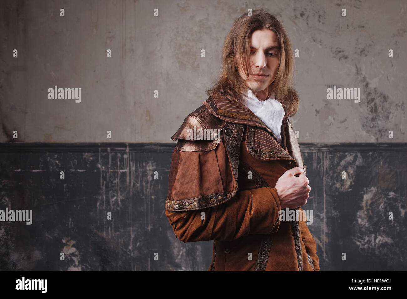 Handsome male Steam punk. Retro man portrait over grunge background ...