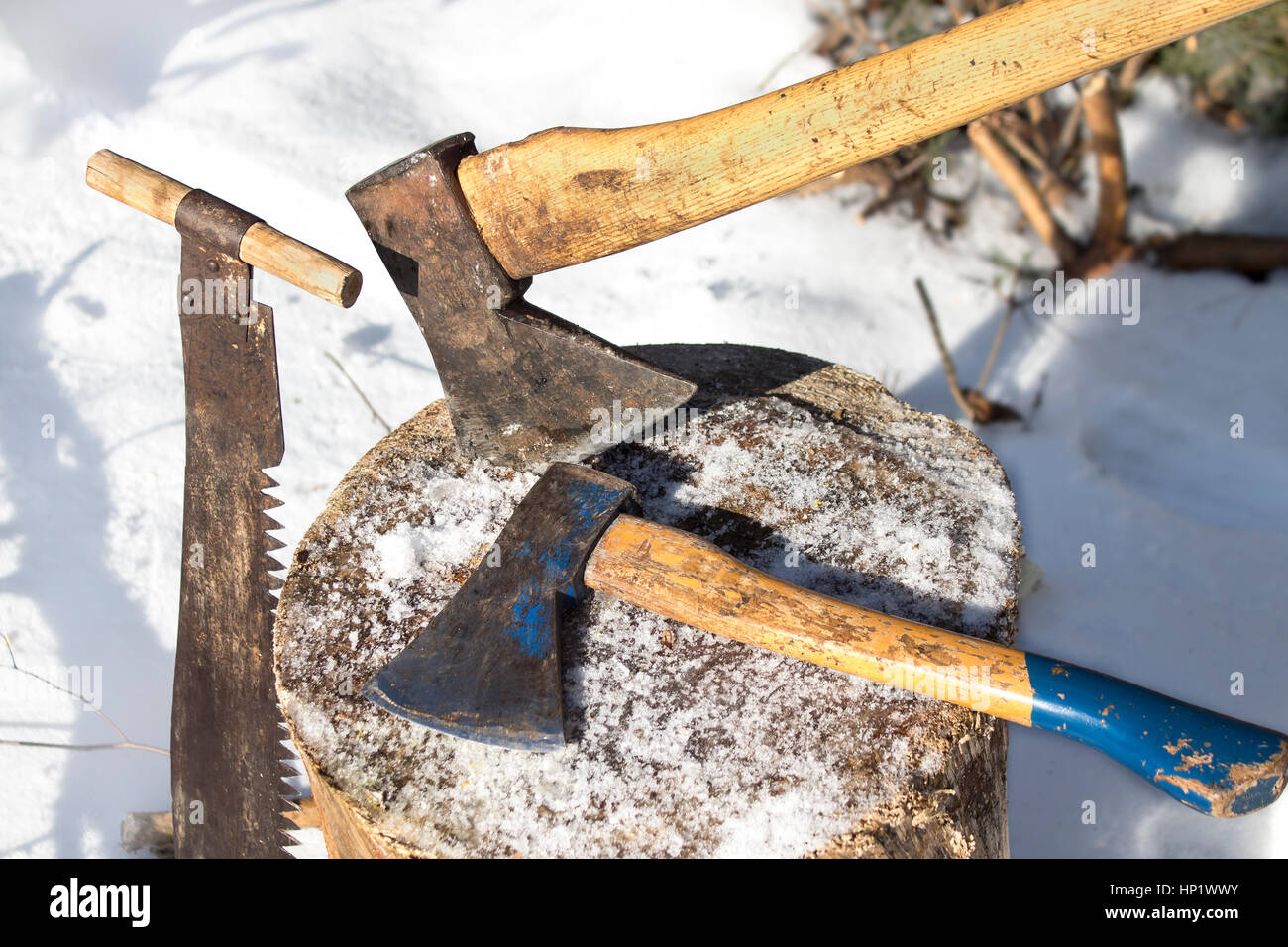 Tools for chopping trees, Ax. Device for chopping trees Stock Photo - Alamy