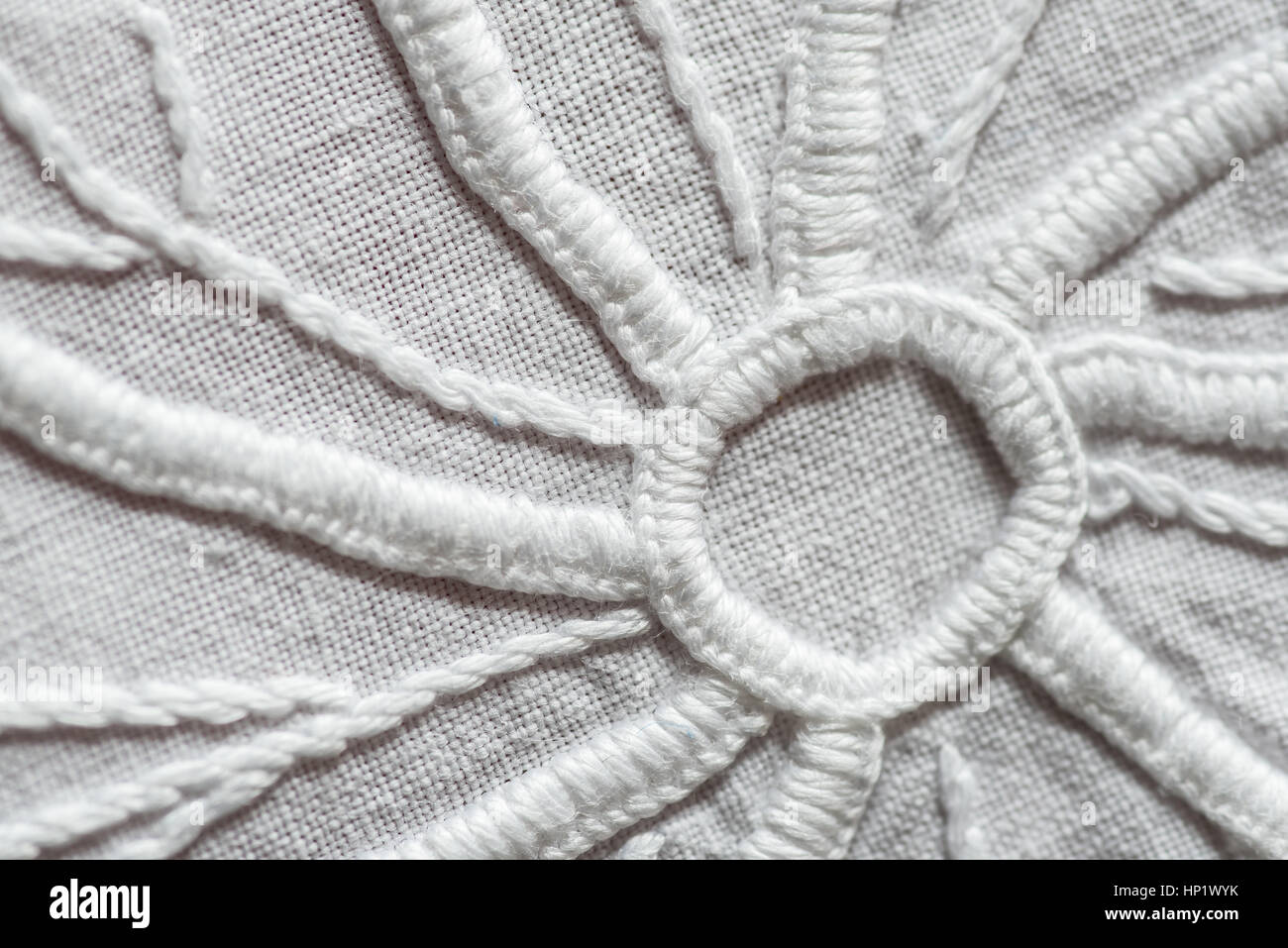 White hand embroidery close up view with details Stock Photo - Alamy