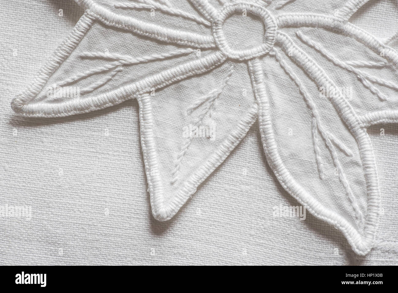 White hand embroidery close up view with details Stock Photo - Alamy