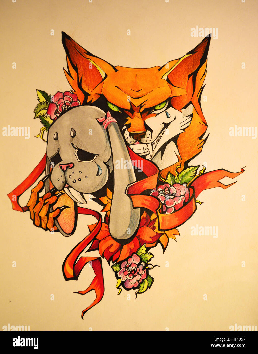 hypocrisy, deceit, hiding behind the mask of fox poor bunny Stock Photo ...