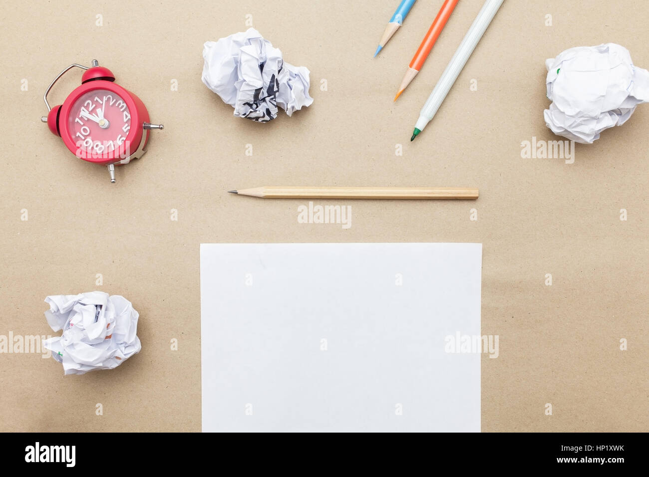 Business concept:Calculator,stapler,red clock,white blank paper ...