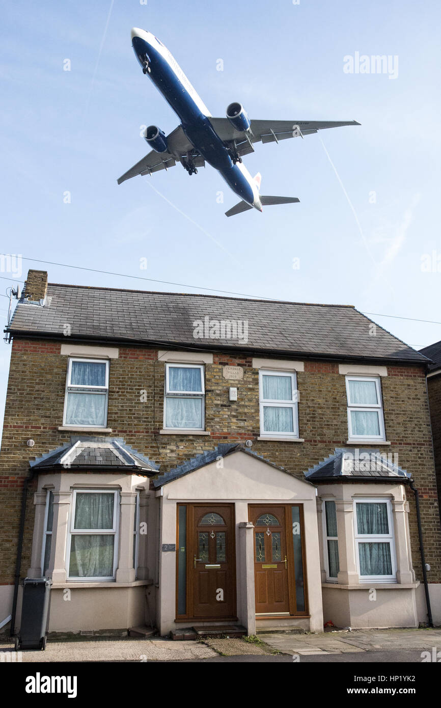London, UK. An aircraft flies over a house in Hatton Cross on the ...