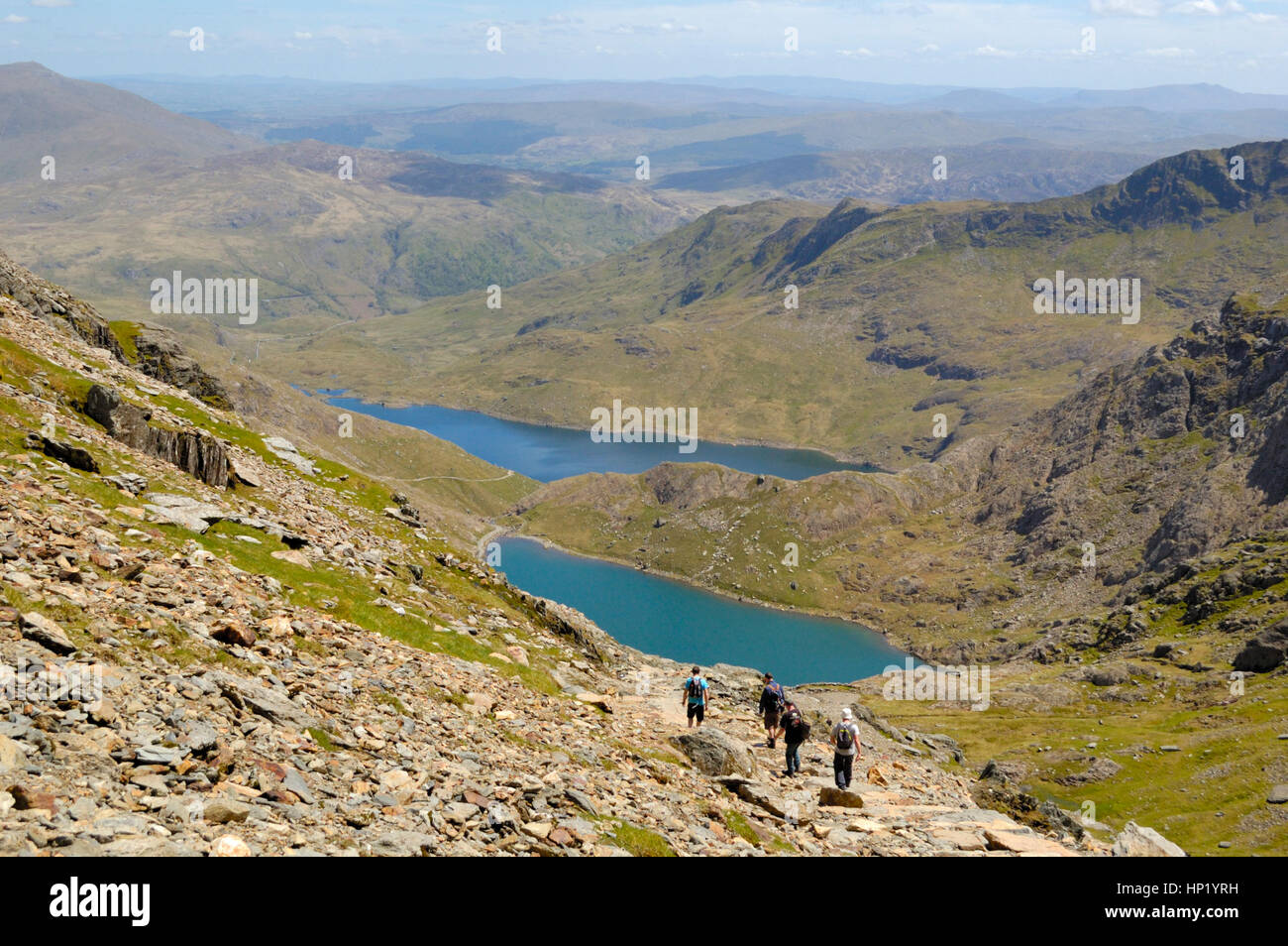 Glaslyn and Llyn Llydaw from about 820m on the Pyg Track up Snowdon ...