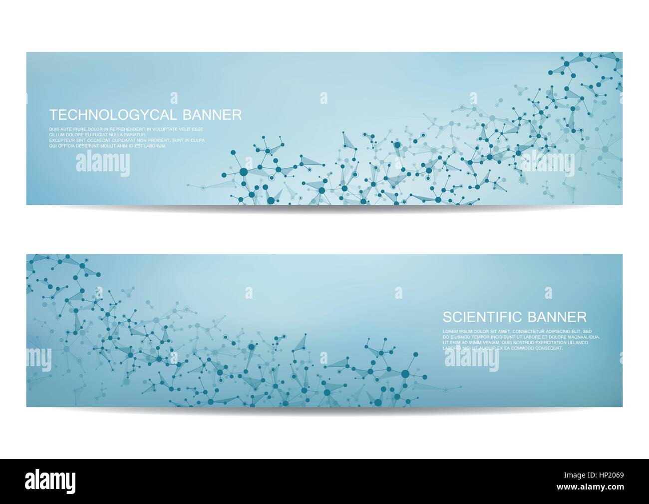 Set of modern scientific banners. Molecule structure DNA and neurons ...