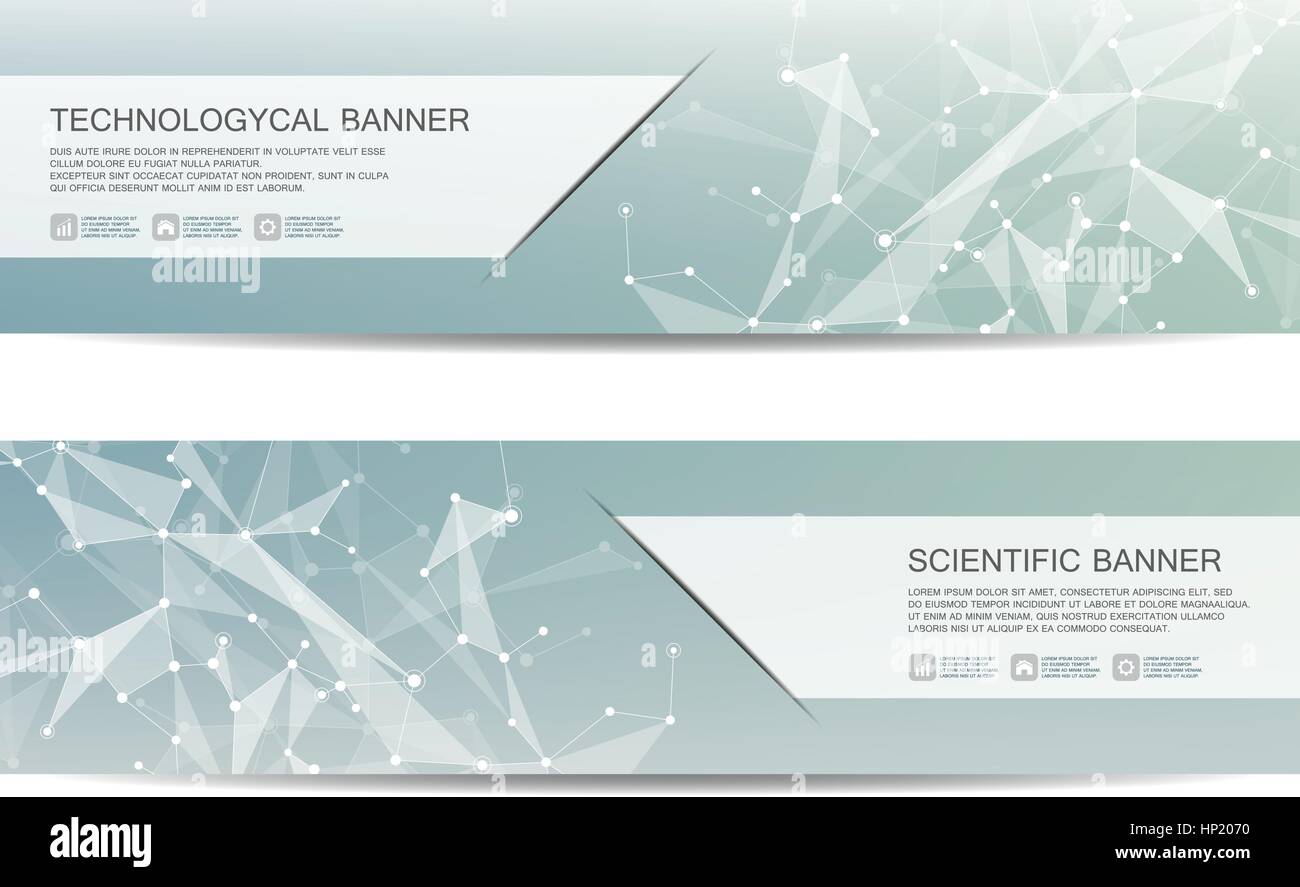 Set of modern scientific banners. Molecule structure DNA and neurons ...