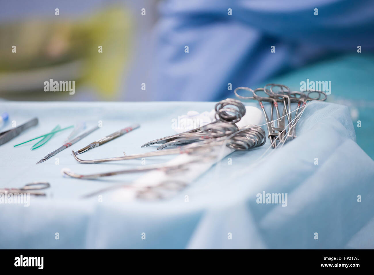 sterile surgical instruments on during the operation table Stock Photo ...